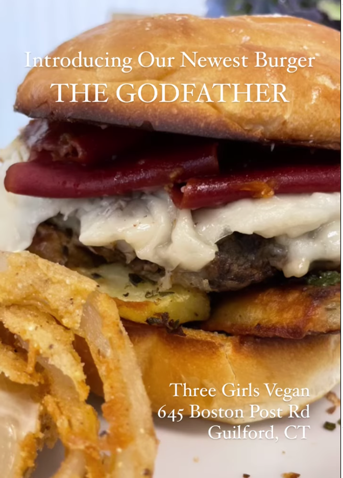 The Godfather Cheeseburger with Onion Rings | Three Girls Vegan ...